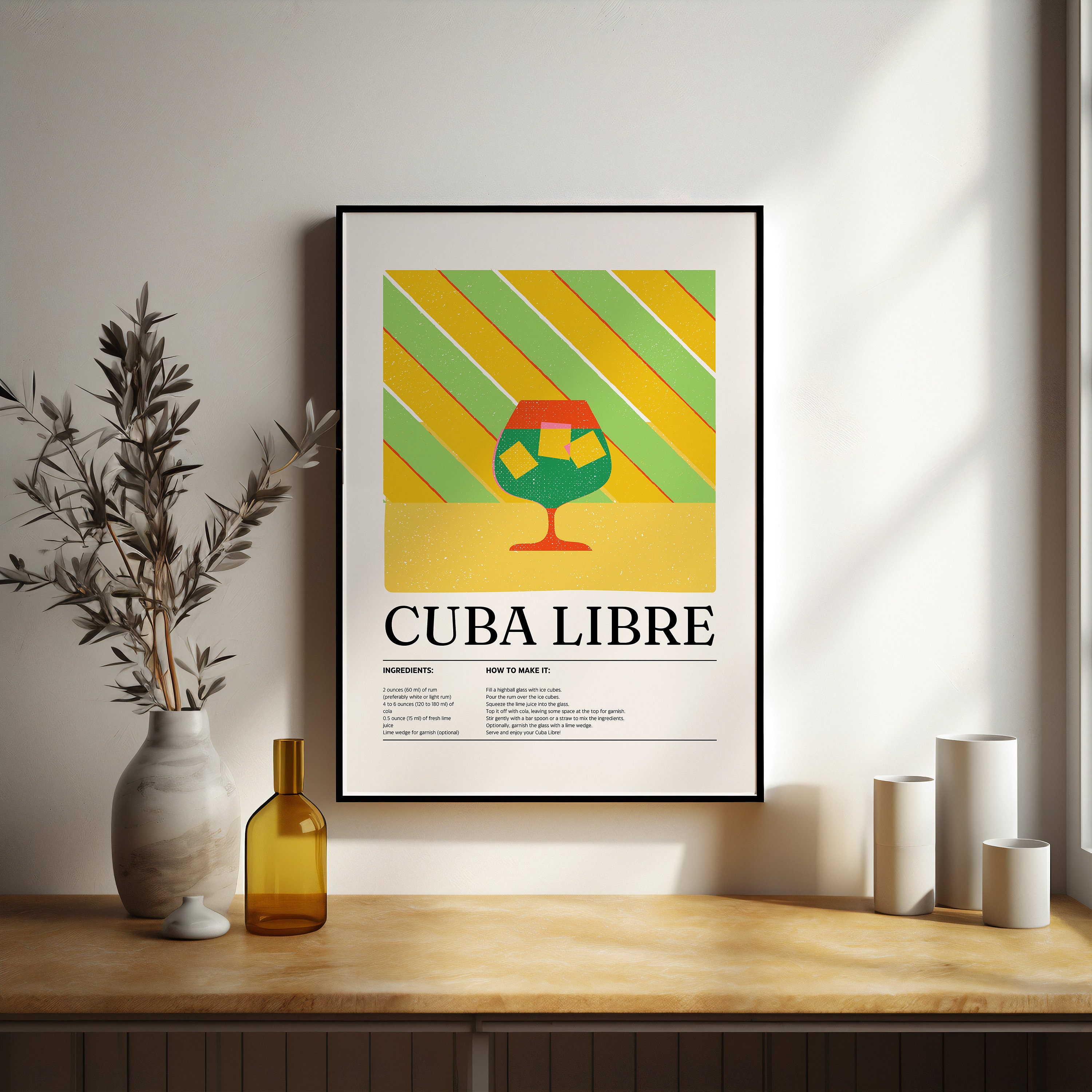 Cuba Libre Cocktail Print Drinks Wall Art Bar Poster Cocktail Recipe ...