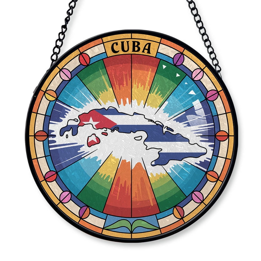 Cuba Travel Decor Suncatcher Stained Glass Window Hanging, Gift for ...