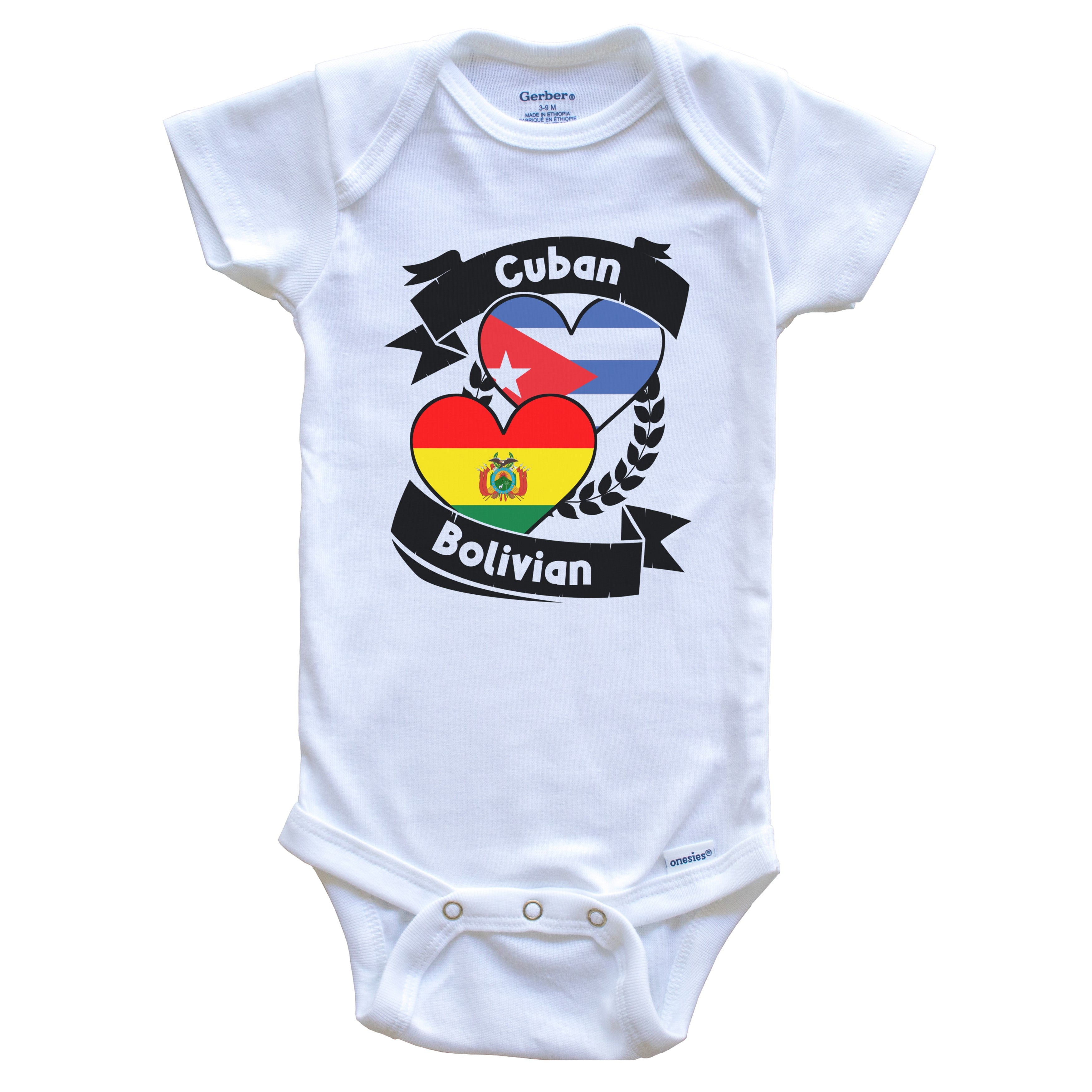 Cuban Bolivian Heart Flags Cuba Bolivia Baby Bodysuit, 3-6 months white ...
