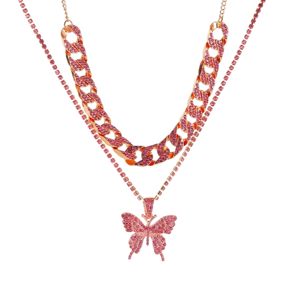 Cuban Butterfly Necklace Chain Choker Bling Metal Jewelry Sparking for ...