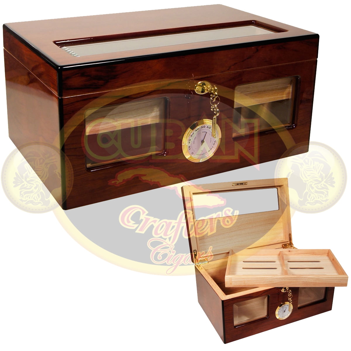 Cuban Crafters Rosewood Bravo Dos Glass Top Humidor with Windows 120 ...