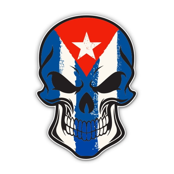 Cuban Flag Skull Cuba - 5" Vinyl Sticker - For Car Laptop I-Pad ...