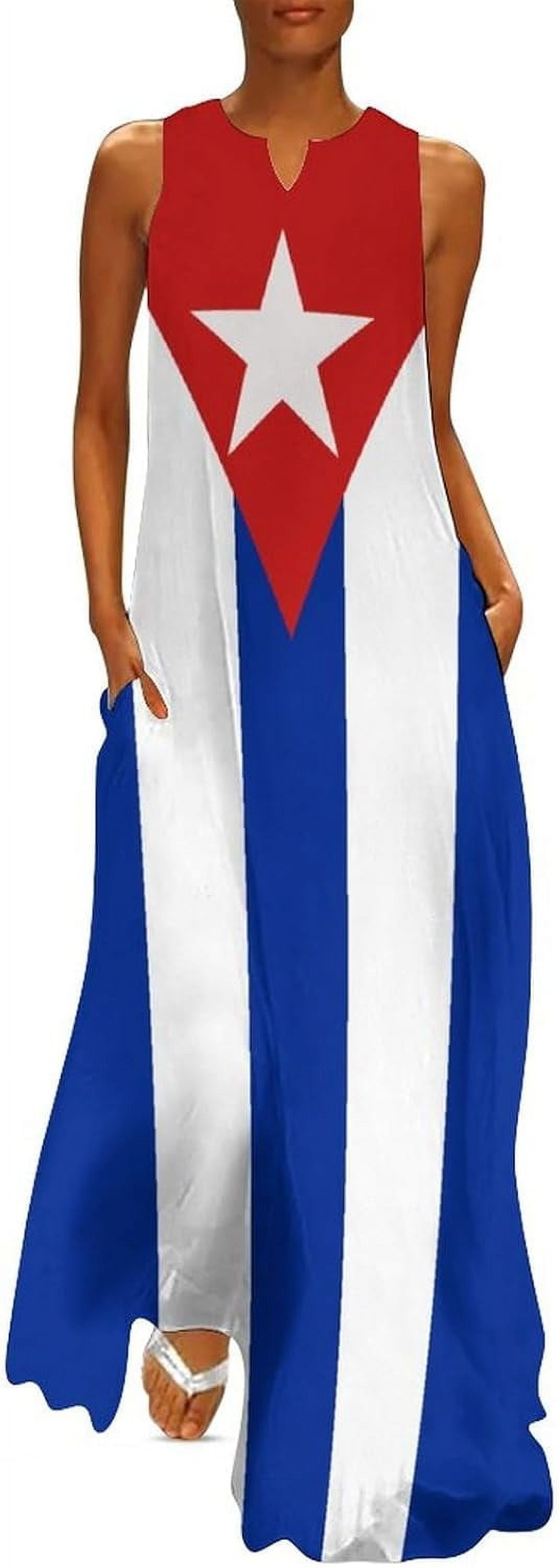 Cuban Flag Women's Short Sleeve Maxi Dresses Casual Long Loose Dresses ...