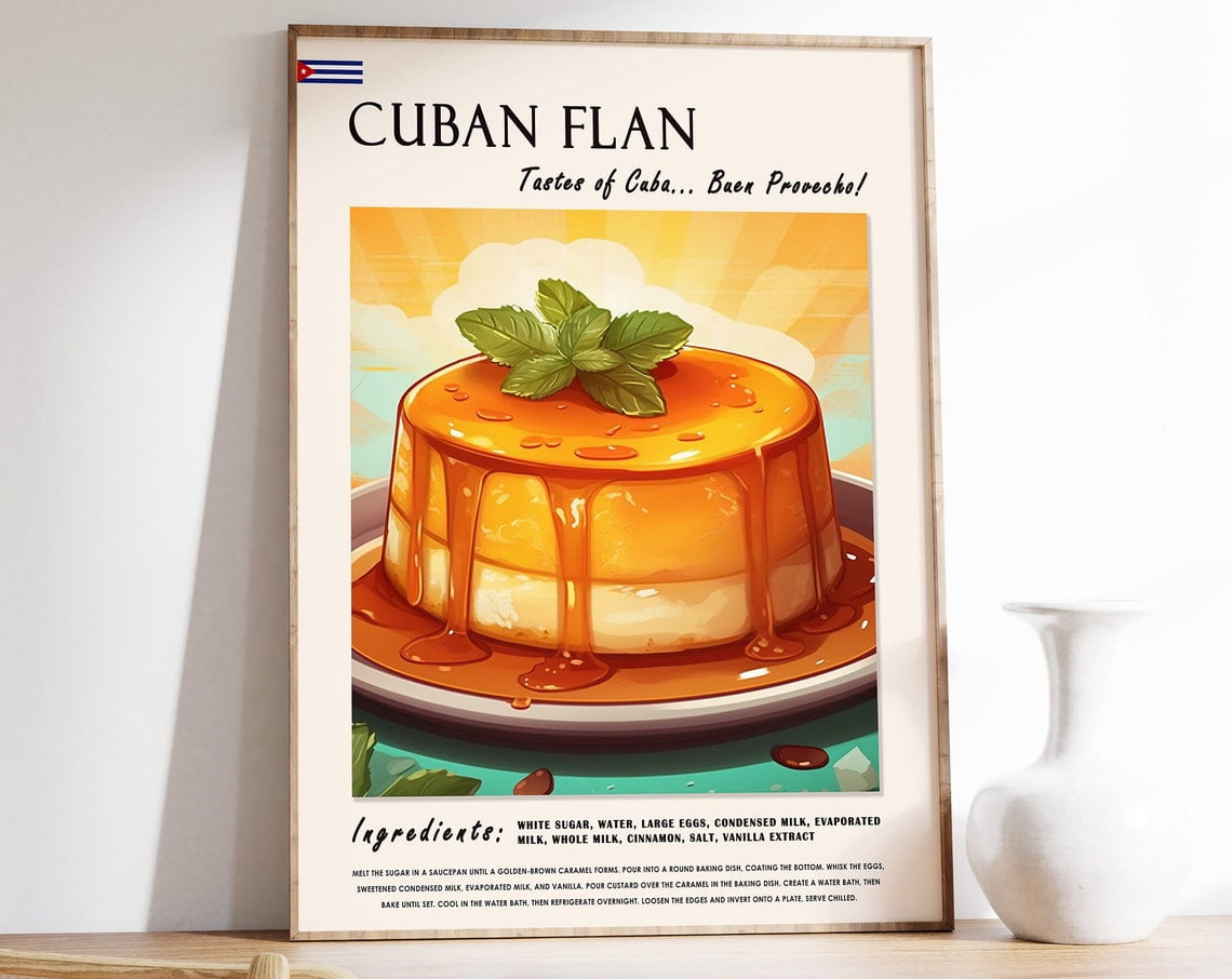 Cuban Flan Poster, Cuban Food Print, Cuban Food Art, Cuban Wall Art ...