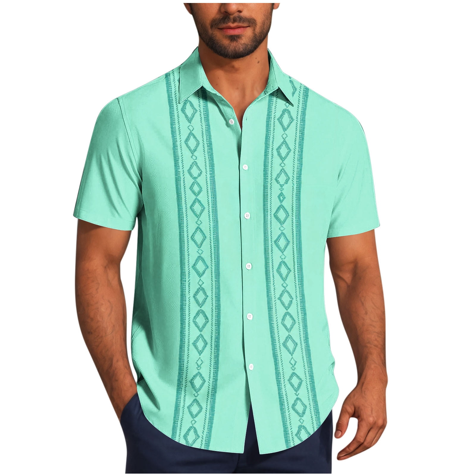 Cuban Guayabera Shirts for Men Vintage Short Sleeve Casual Button Down ...
