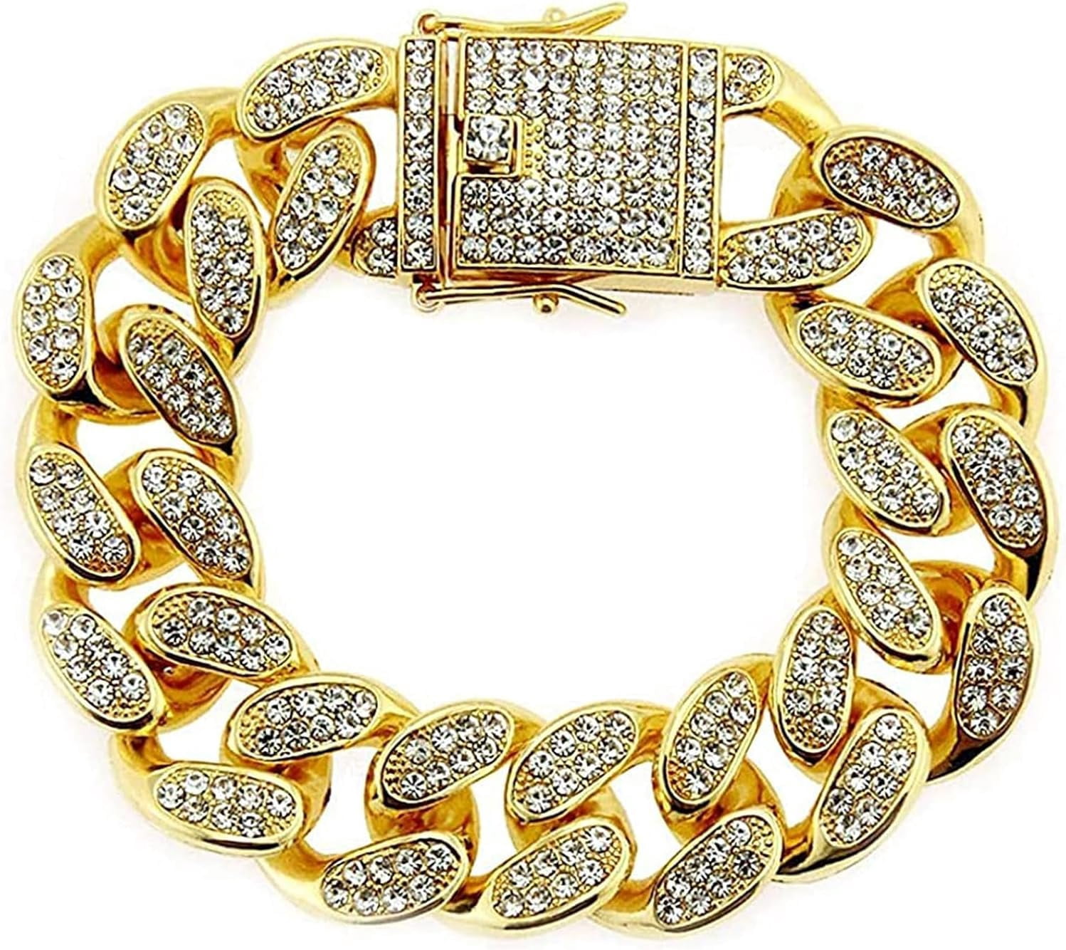 Cuban Link Bracelet Iced Out Miami Gold Plated Hip Hop Full Cz Prong ...