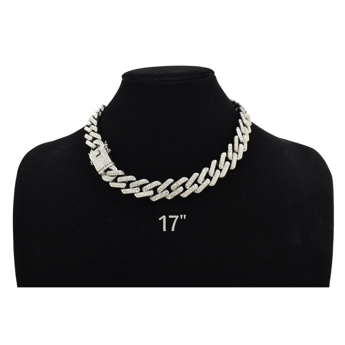 Cuban Link Chain 18k SilverTone Plated Simulated Diamond CZ Pave Prong ...
