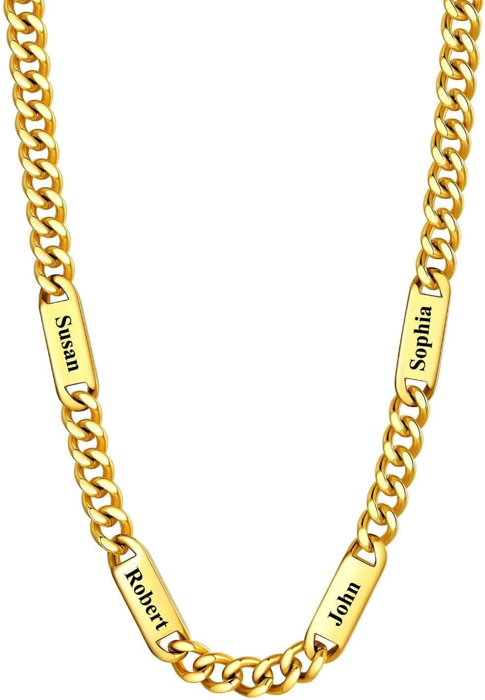 Cuban Link Chain Custom Name Necklace for Men, Stainless Steel/Black ...