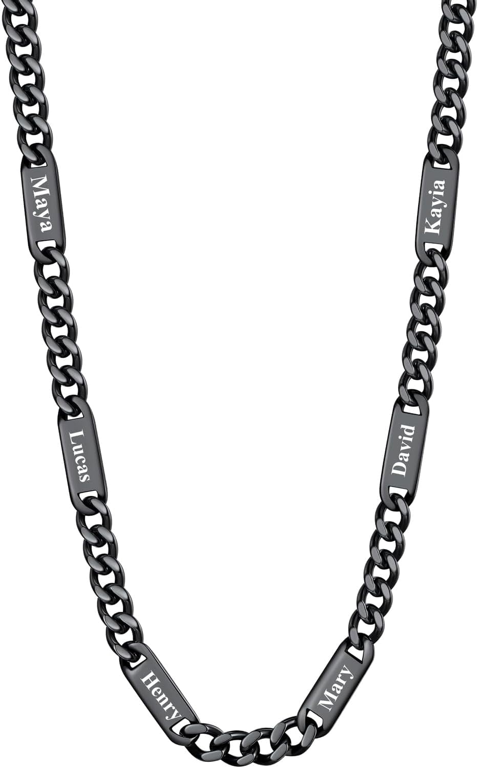Cuban Link Chain Custom Name Necklace for Men, Stainless Steel/Black ...