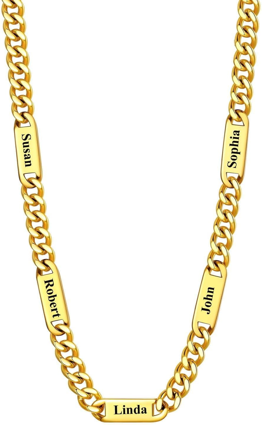 Cuban Link Chain Custom Name Necklace for Men, Stainless Steel/Black ...