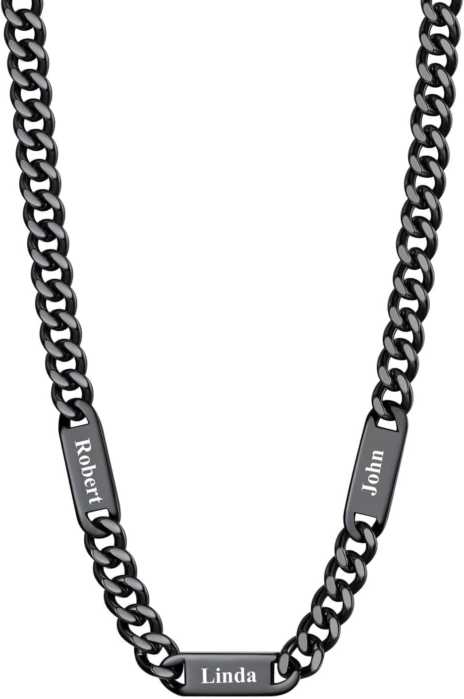 Cuban Link Chain Custom Name Necklace for Men, Stainless Steel/Black ...