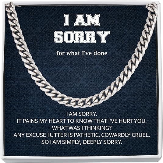 Cuban Link Chain For Man, Forgive Me Necklace Jewelry with Message Card ...