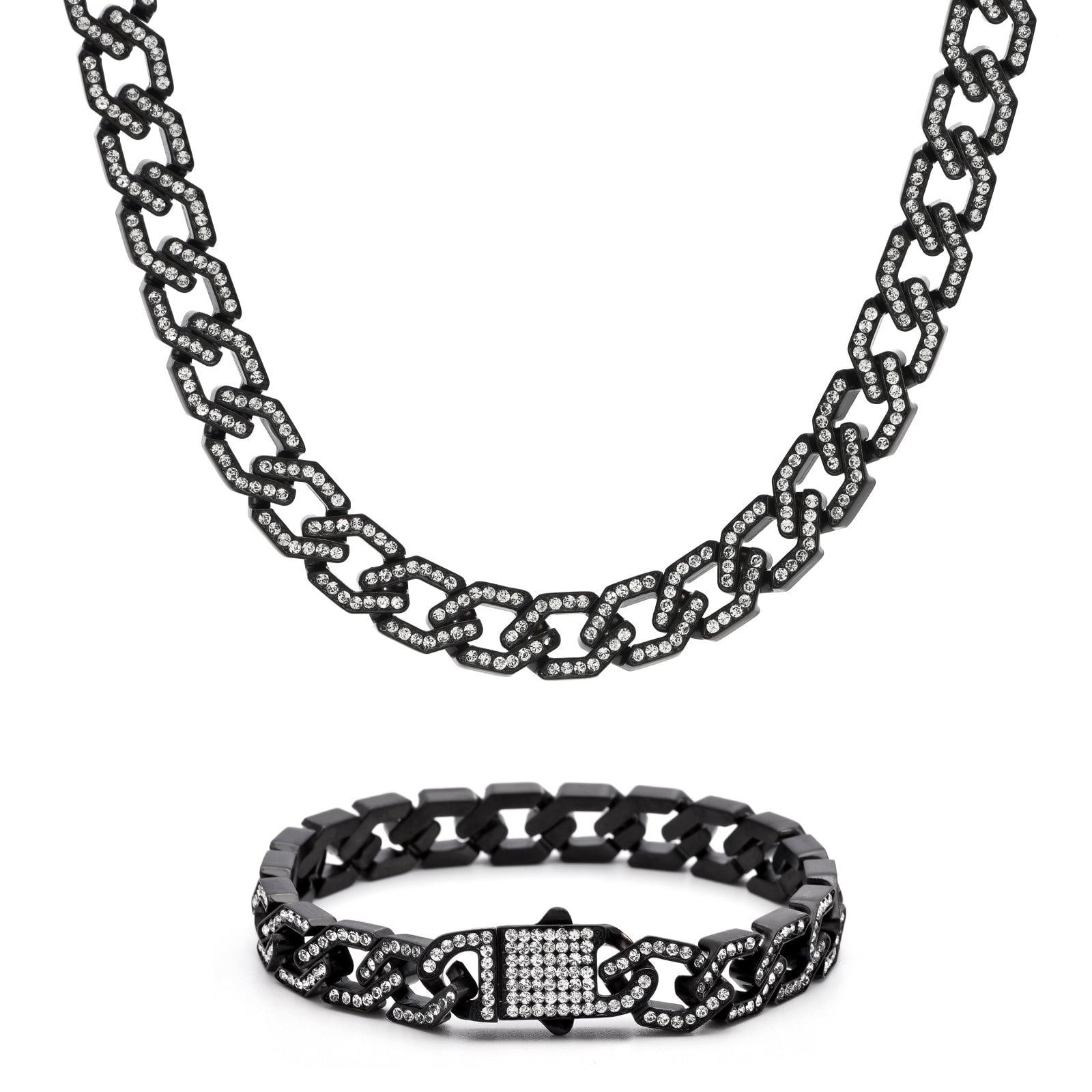 Cuban Link Chain Miami Cuban Necklace 18K Black Diamond Cut 316L ...
