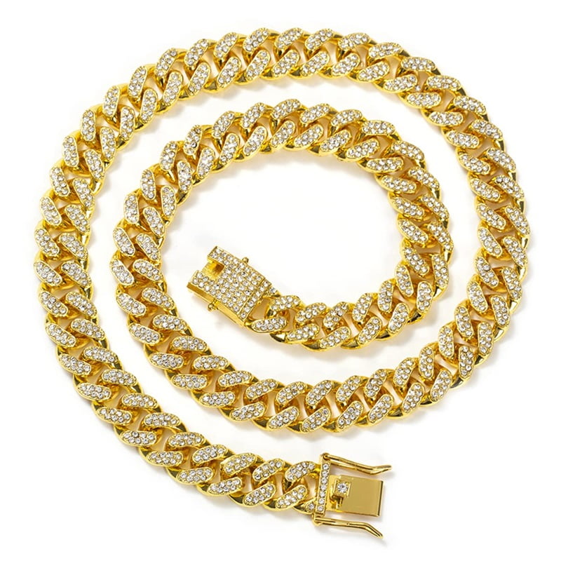 Cuban Link Chain Miami Cuban Necklace Gold/Silver Plated Diamond Cut ...