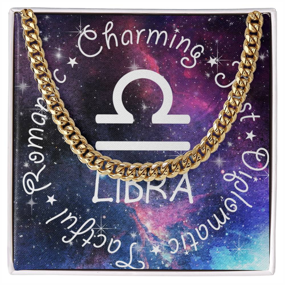 Cuban Link Chain Necklace - Libra Theme, Cuban Link Chain - Stainless ...
