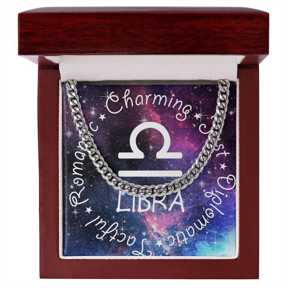 Cuban Link Chain Necklace - Libra Theme, Cuban Link Chain - Stainless ...