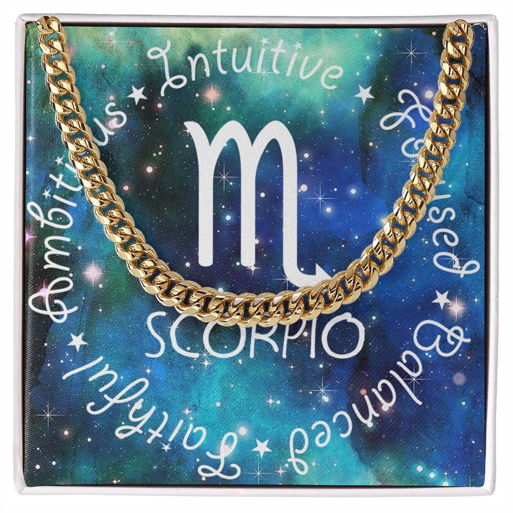 Cuban Link Chain Necklace - Scorpio Theme, Cuban Link Chain - Stainless ...