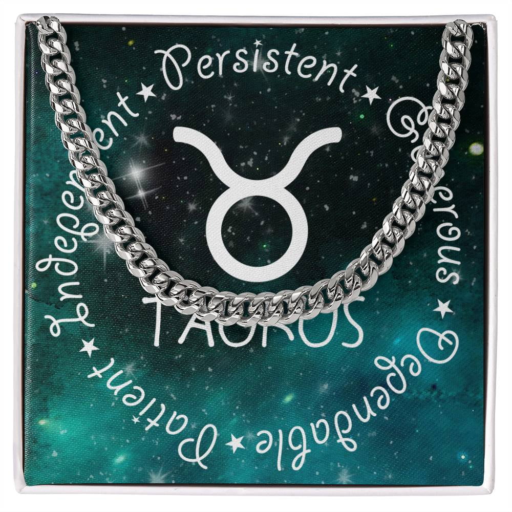 Cuban Link Chain Necklace - Taurus Theme, Cuban Link Chain - Stainless ...