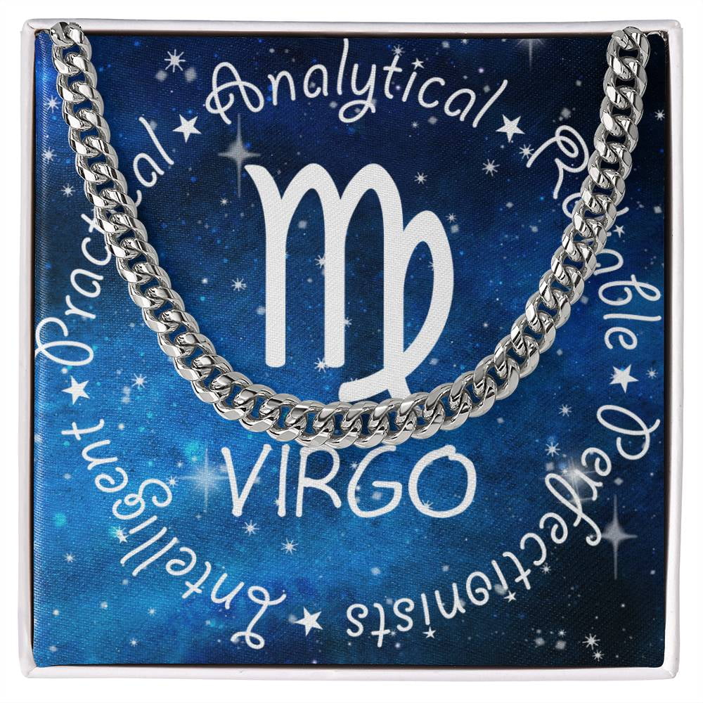 Cuban Link Chain Necklace - Virgo Theme, Cuban Link Chain - Stainless Steel/ Yellow Plated ...