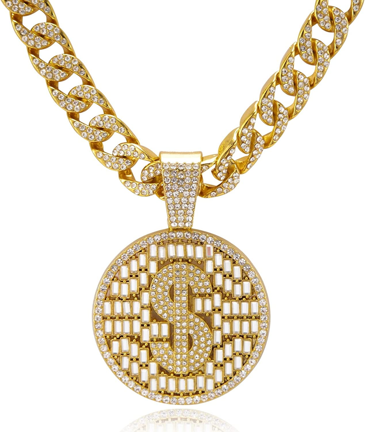 Cuban Link Chain Silver Gold Plated Bling Cuban Necklace Diamond Chain ...
