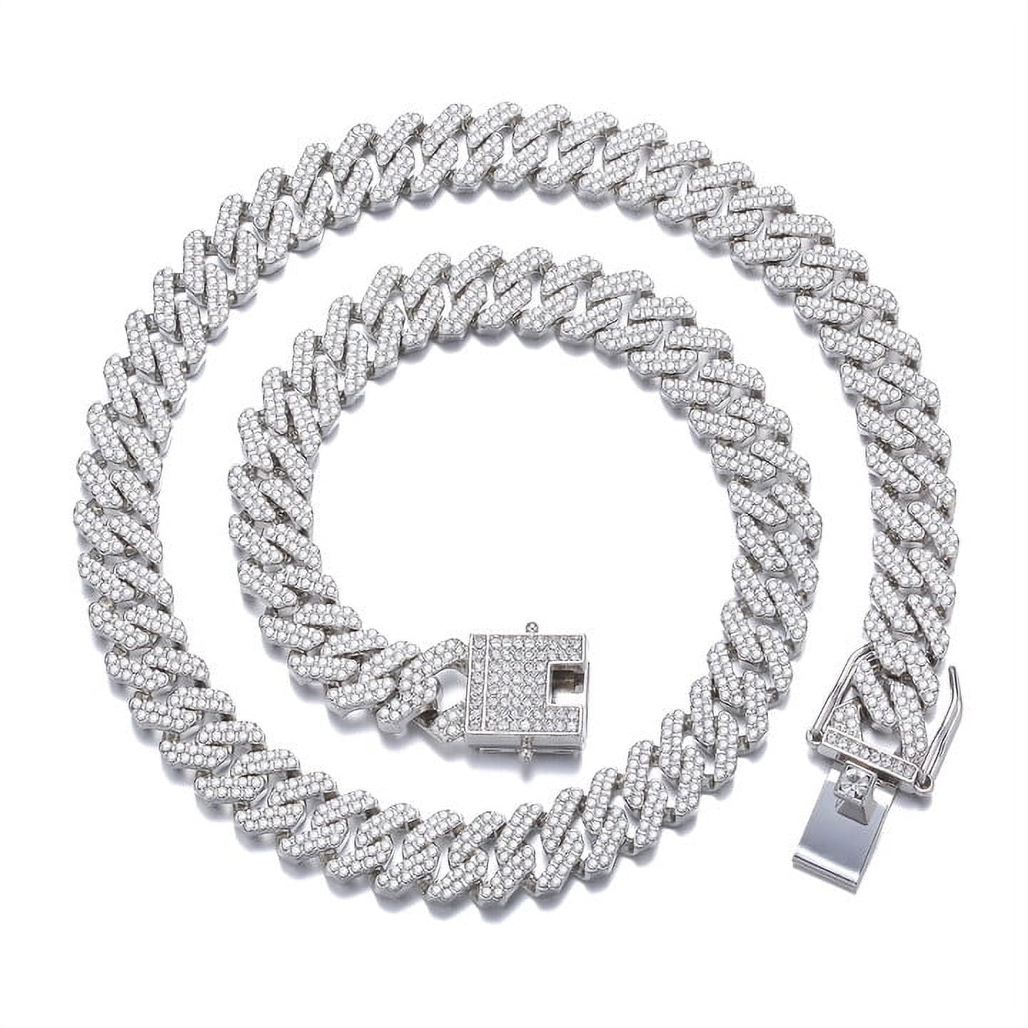 Bling Diamond Hip Hop Miami Cuban Link Chain Necklace, Silver,18in ...