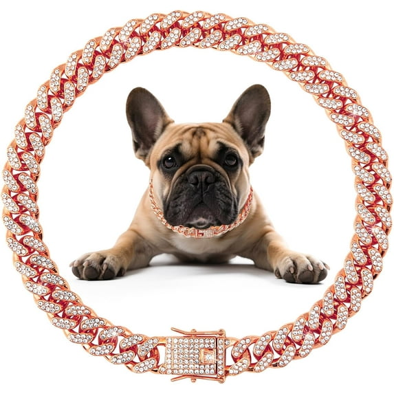 Cuban Link Rose Glod Necklace Chain with Design Secure Buckle Pet ...