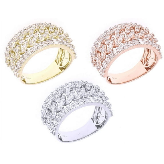 Cuban Link Style Baguette Border 1.80 CT Diamond Band Ring Gold 13MM S7 ...