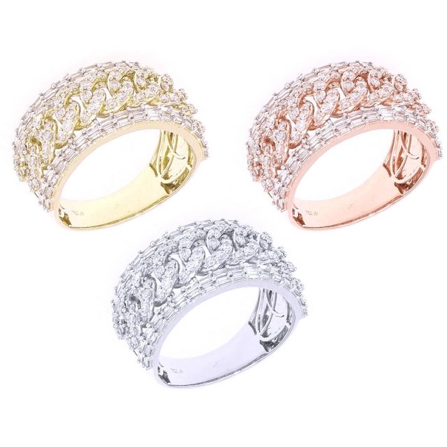 Cuban Link Style Baguette Border 1.80 CT Diamond Band Ring Gold 13MM S7 ...