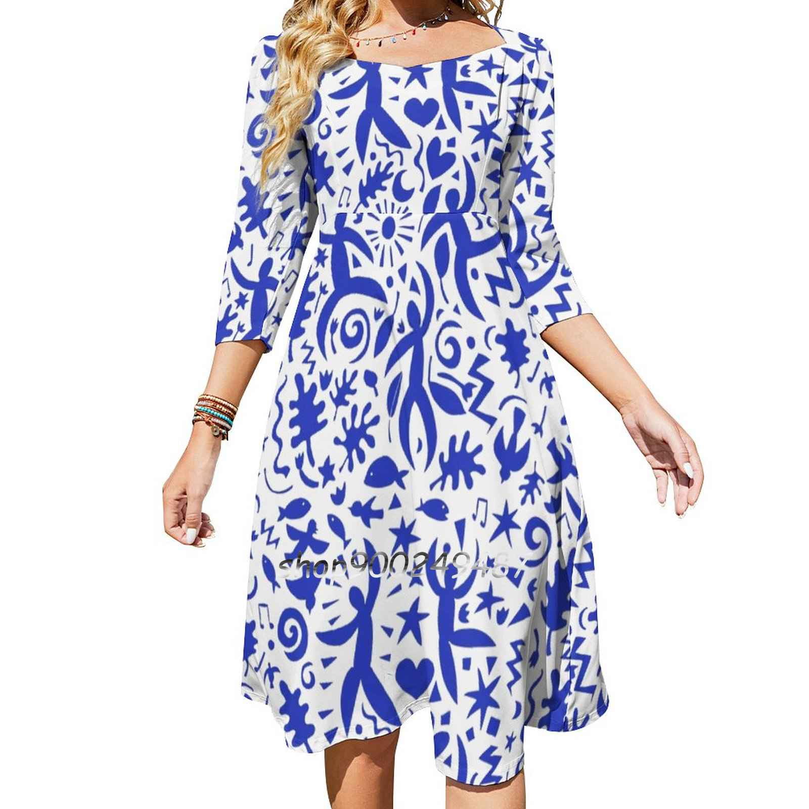 Cuban Salsa-Blue On White-Contemporary Dance Pattern By Square Neck ...