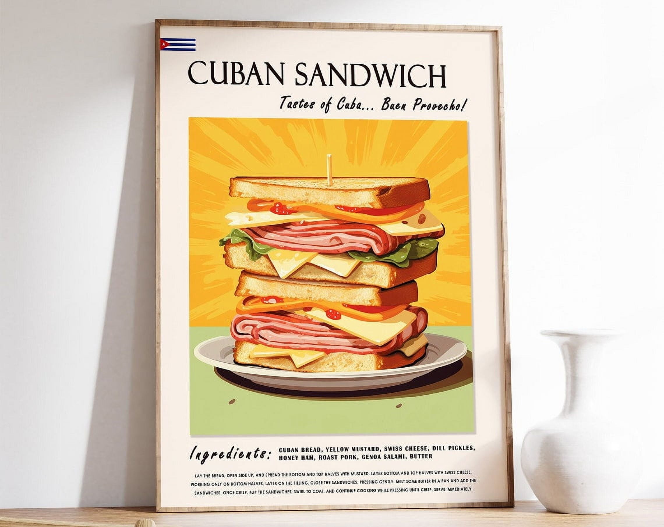 Cuban Sandwich Food Poster, Cuban Food Print, Cuban Food Art, Cuban ...