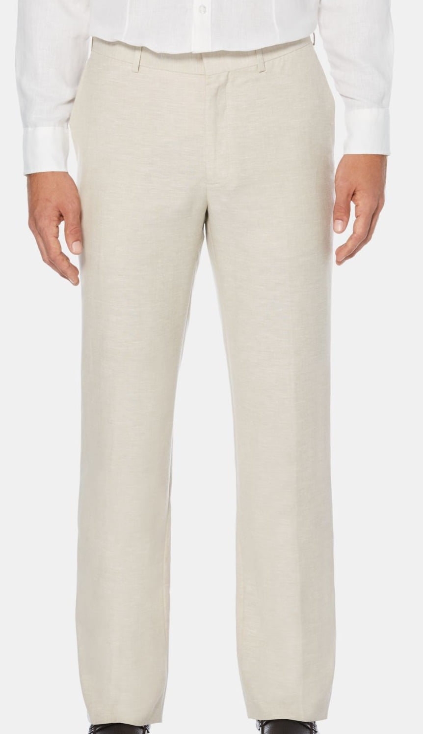 Cubavera Men's Flat Front Textured Linen Pants Dark Beige Size 48X30 ...