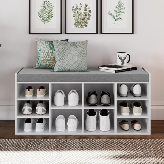 Cubby Bench with Seat, 10 Cubbies, Fits Up to Size 13 Men's Shoes ...