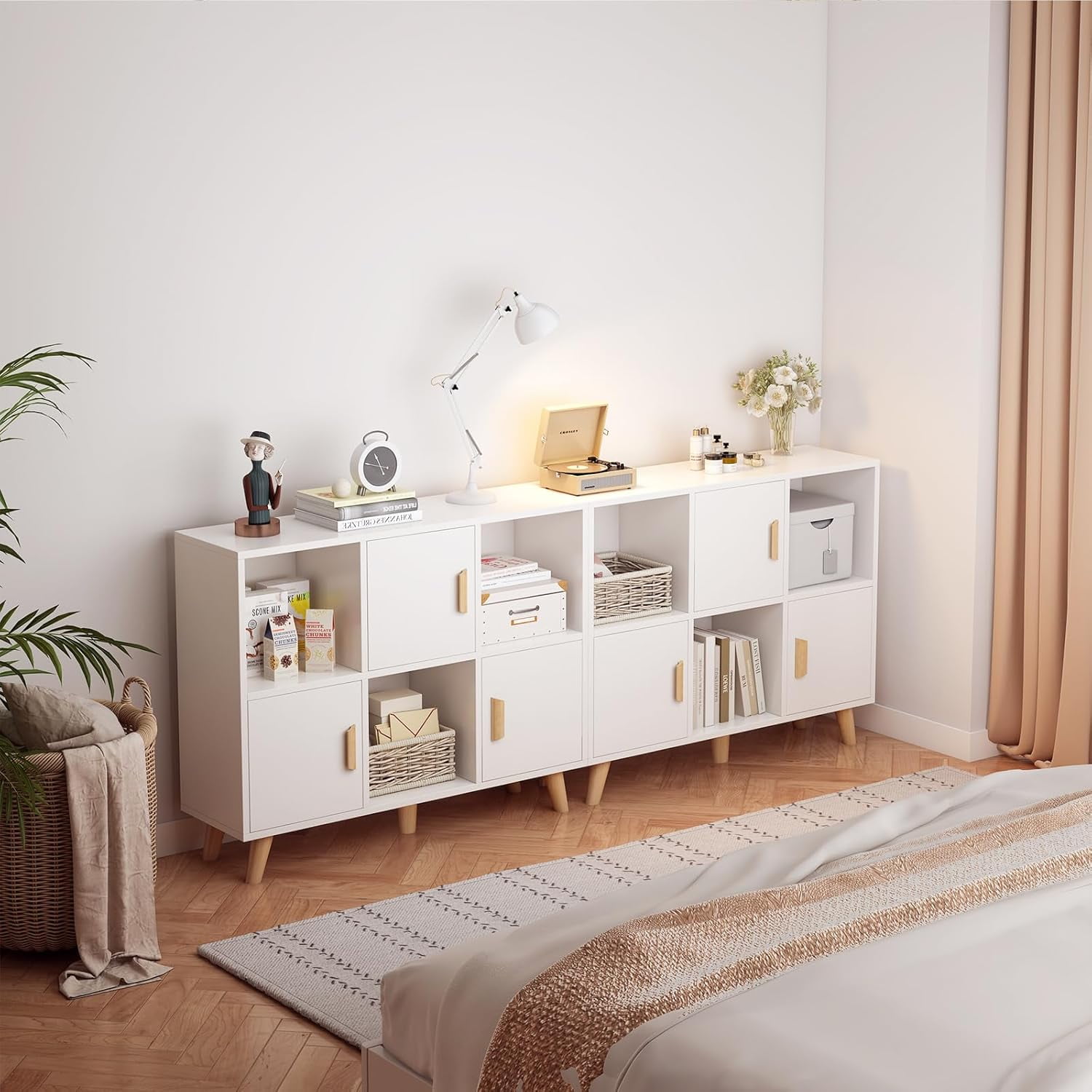 Cubby Shelf Bookcase with Doors - Wooden 6 Cube Floor Standing Open ...