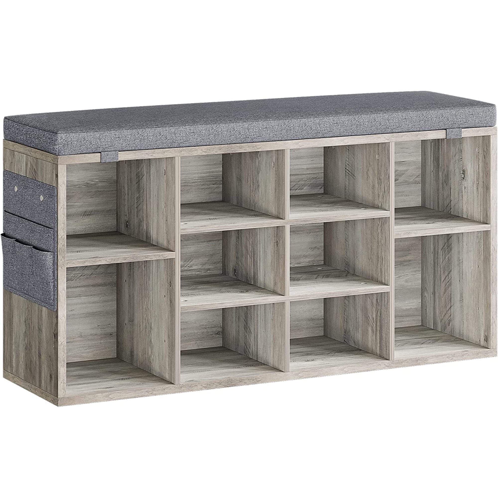 Cubby Shoe Storage Bench with Foam Padded Seat Cushion and Side Pocket ...