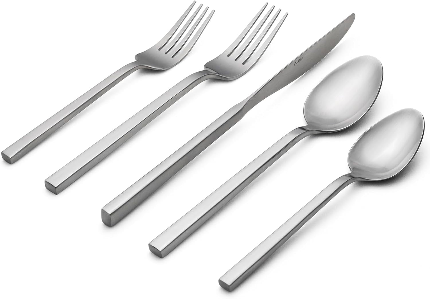 Cube 20-Piece Forged Silverware Set Stainless Steel Flatware Set,Service for 4,Matte Satin ...