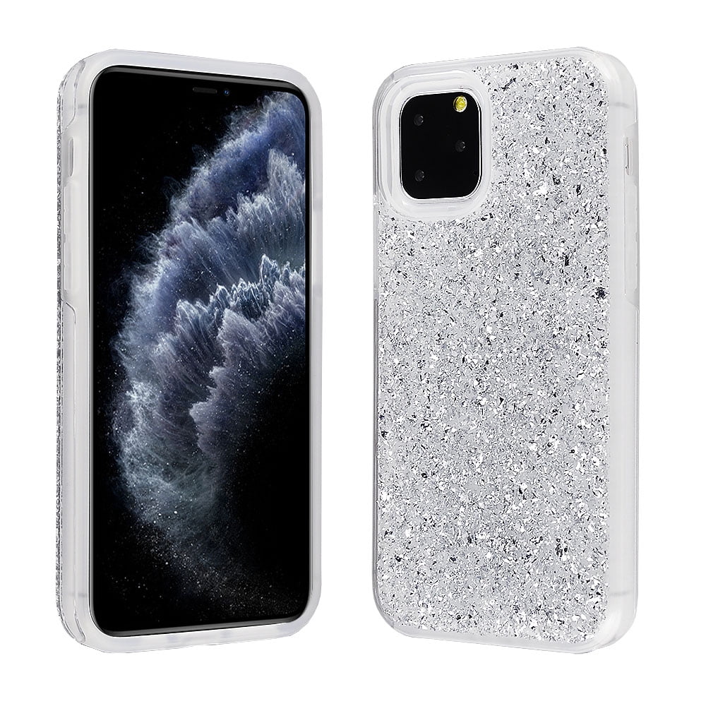 Cube® - Apple iPhone 11 Pro - Silver Flakes on Clear Plastic Shell with ...