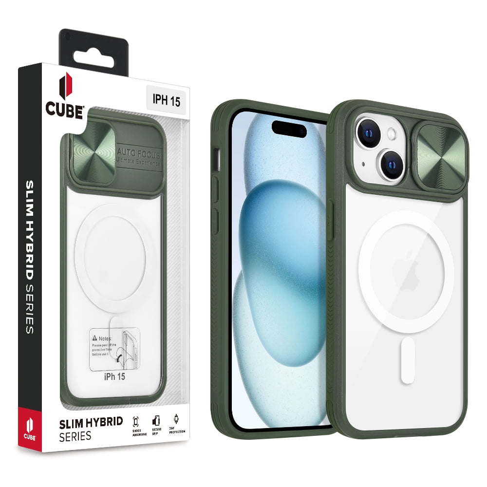 Cube® - Apple iPhone 15 (6.1) - Clear PC Hard Case with Green Rugged ...