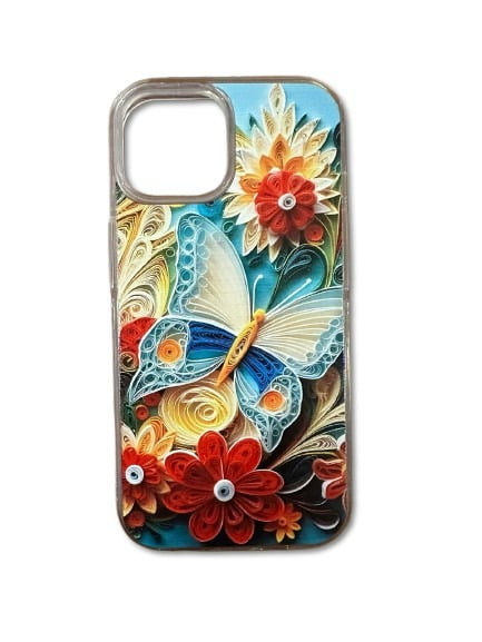 CUBE Iphone 15/14/13 red flower with blue butterfly premium designed ...