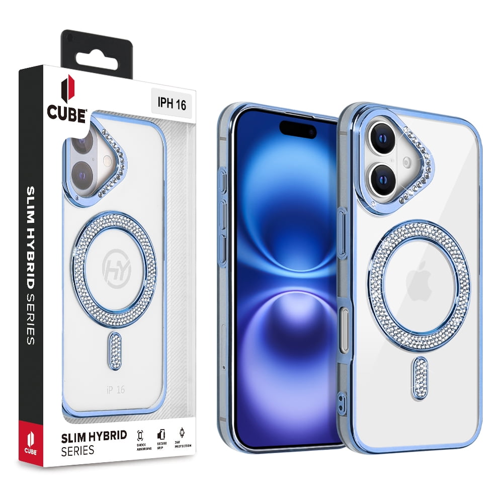 Cube® - Apple iPhone 16 (6.1) - Clear Case with Blue Chrome TPU Bumper ...