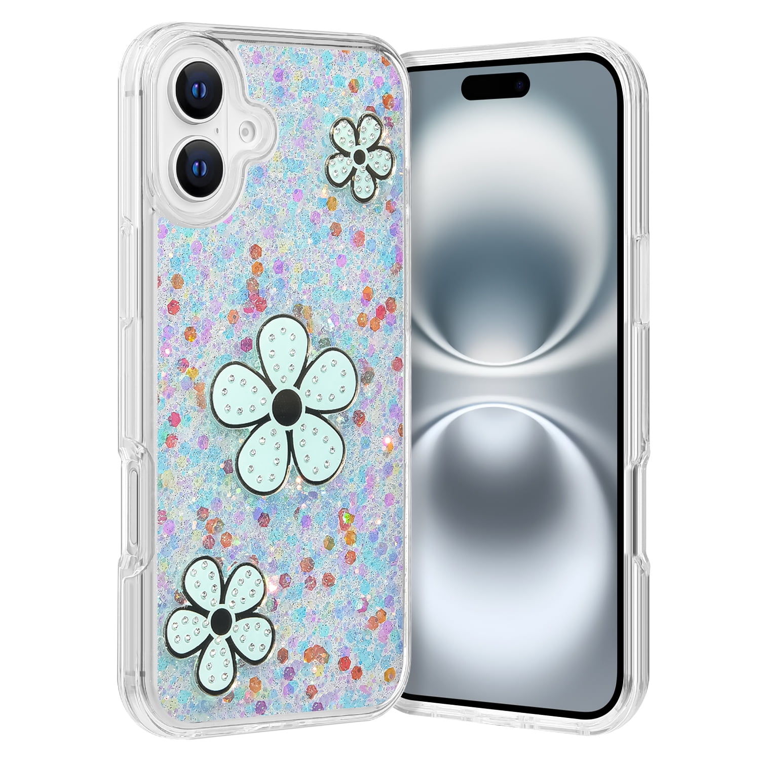 Cube® - Apple iPhone 16 Plus (6.7) - Rhinestone Green Flower on Dual ...