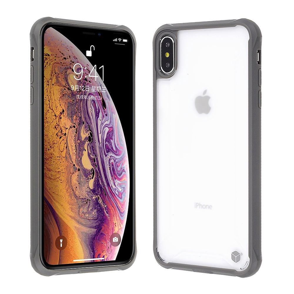 Cube® - Apple iPhone Xs Max - Clear PC Hard Back Rugged Cover with Gray ...