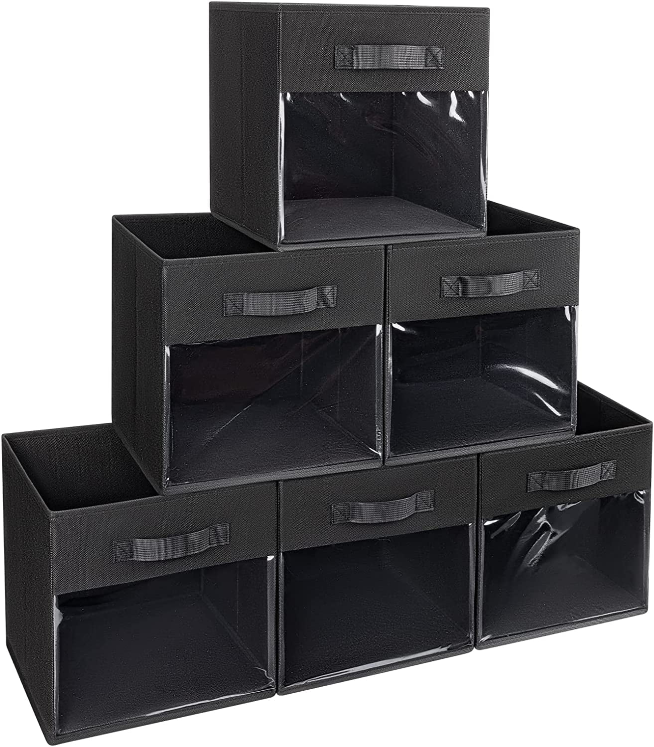 Cube Bins, 6 Packs Fabric Storage Cubes with Clear Window, Storage Bins ...