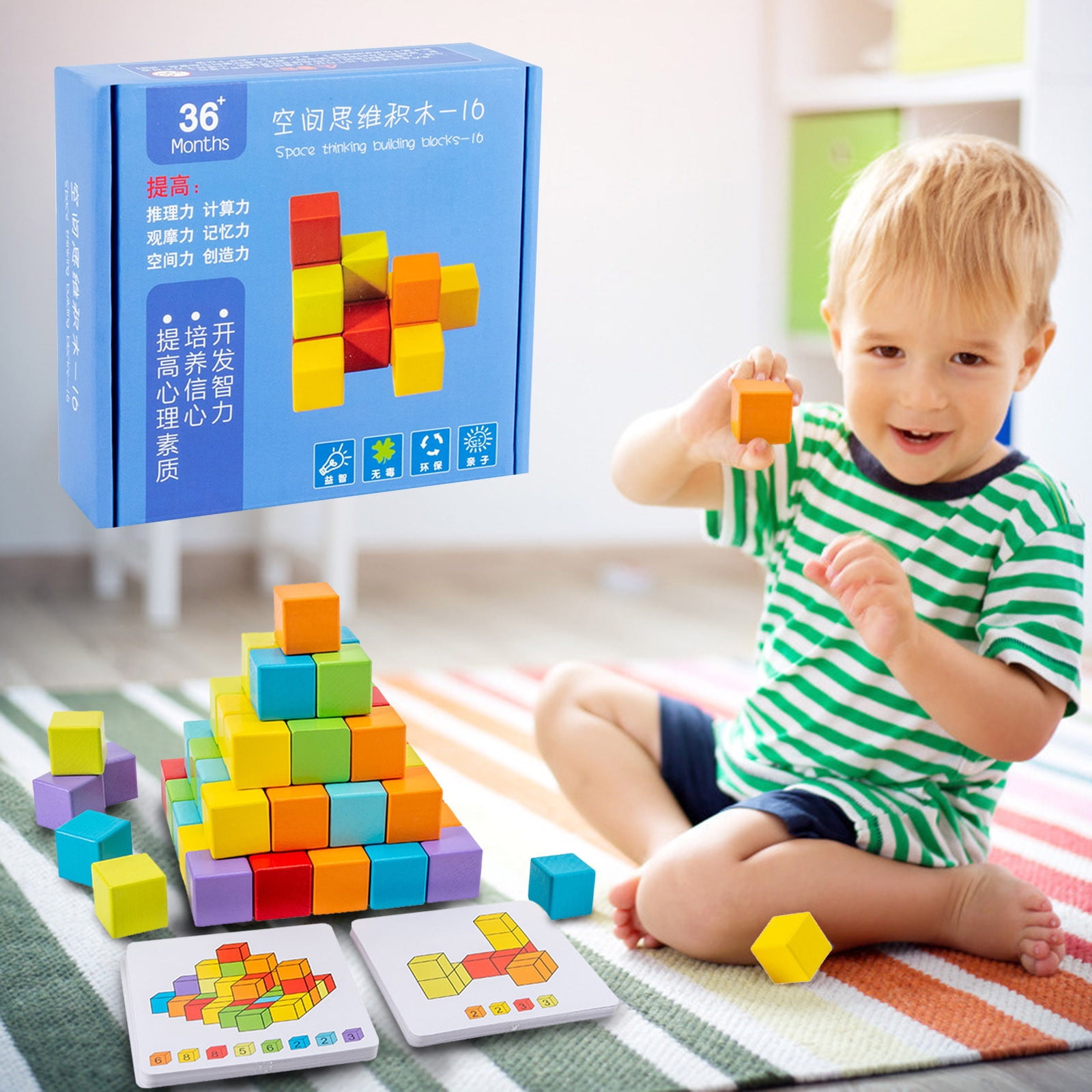 Cube Blocks,36 Pack Colorful Square Wood Craft Cube Blocks Wooden ...