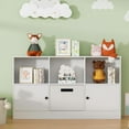 Cube Bookcase with 2 Doors, 6-Cube Wooden Bookshelf with Fabric Drawer ...