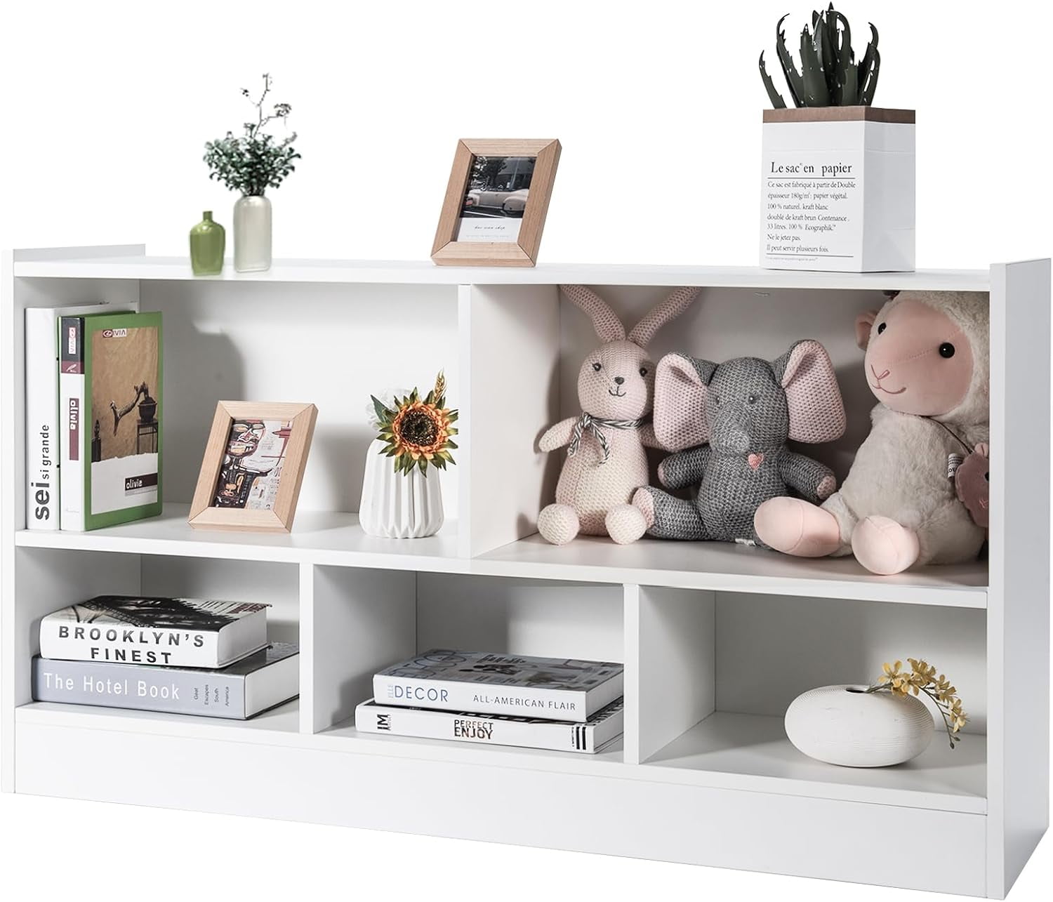 Cube Bookcase, 2-Tier 5 Cube Open Storage Cabinet, Horizontal Bookshelf ...