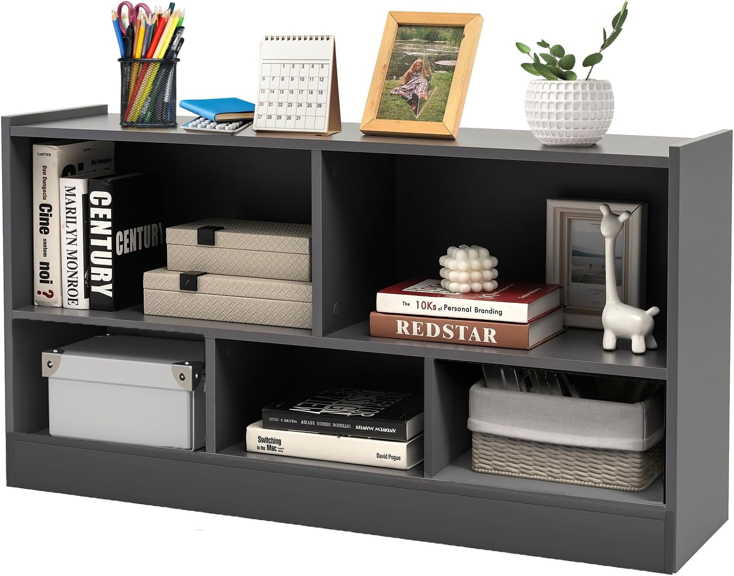 Cube Bookcase, 2-Tier 5 Cube Open Storage Cabinet, Horizontal Bookshelf ...