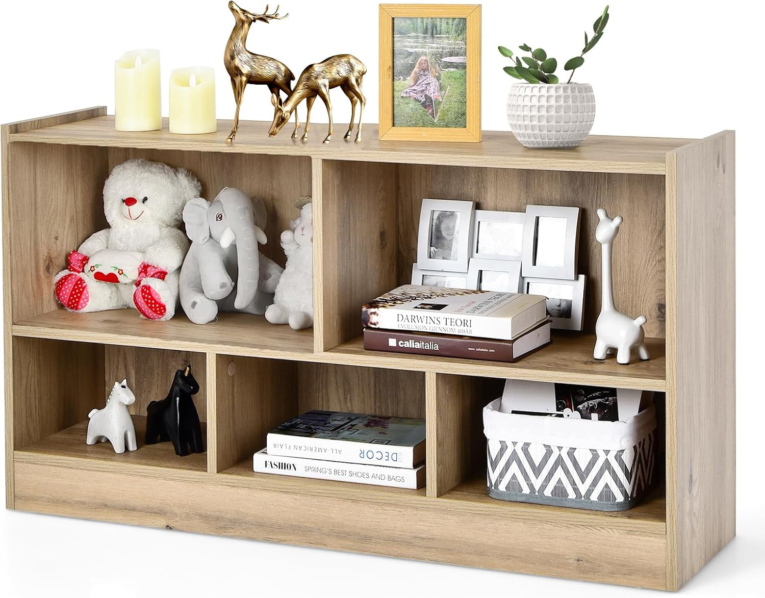 Cube Bookcase, 2-Tier 5 Cube Open Storage Cabinet, Horizontal Bookshelf ...