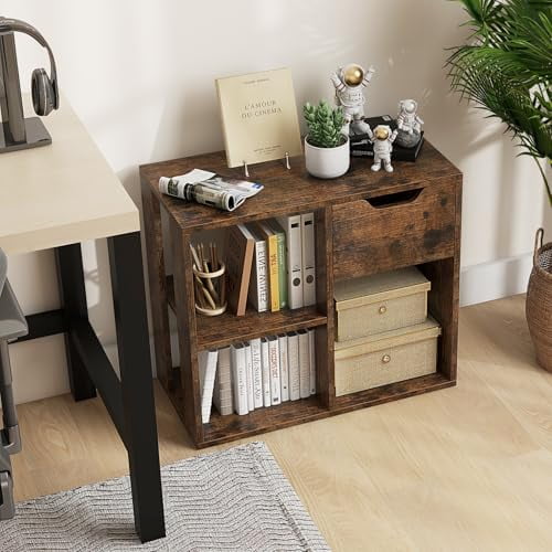 Cube Bookcase, Small Bookshelf with Storage Drawer, 3 Cubby Storage ...