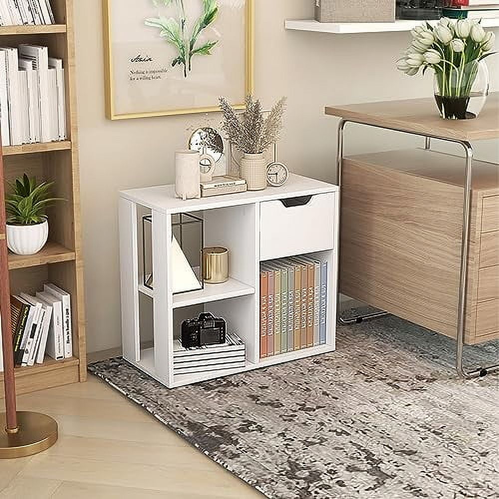 Cube Bookcase, Small Bookshelf with Storage Drawer, 3 Cubby Storage ...