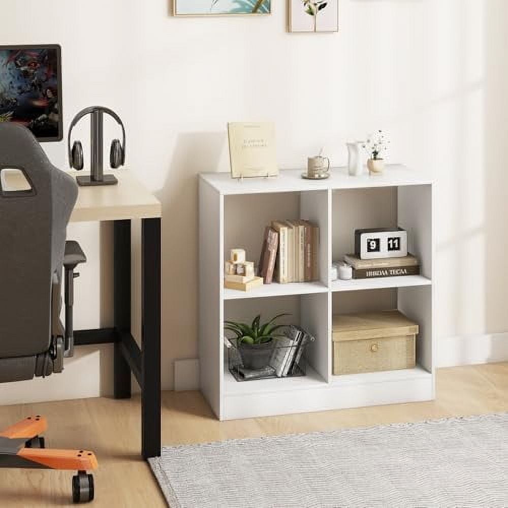 Cube Bookcase, White Book Shelf with 4 Cubes, 2-Tier Small Display ...